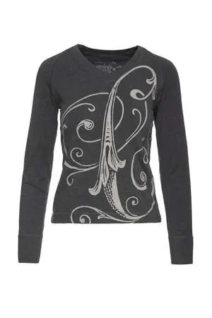 CONQUISTA V-neck Dark Print Top With Raglan Sleeves