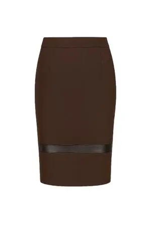 CONQUISTA Classic Straight Skirt With Faux Leather Panel
