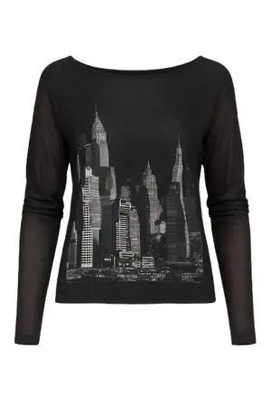 CONQUISTA Sheer Printed Long Sleeve Top