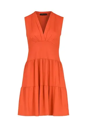 CONQUISTA Sleeveless V-neck Jersey Tiered Dress - Red
