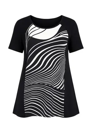 CONQUISTA Abstract Wave Print Tunic Top