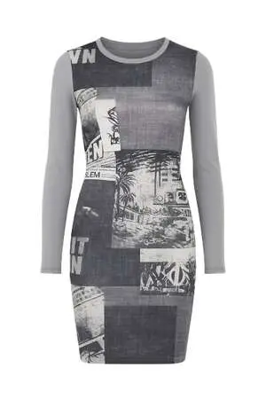 CONQUISTA Long Sleeve Printed Stretch Sheath Dress