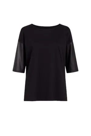 CONQUISTA Faux Leather Detail Top