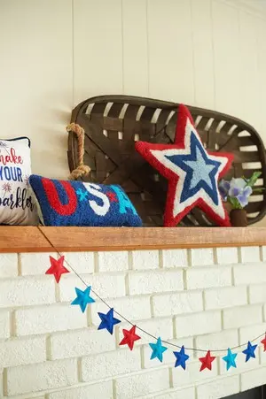 C&F HOME Patriotic Red White & Star Shaped Hooked Accent Throw Pillow, 18" X 18"