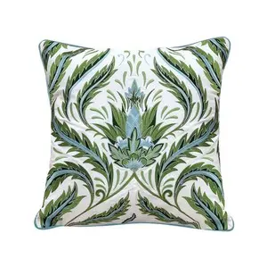 RIGHTSIDE DESIGNS Green Morris Thistle Pattern Indoor/outdoor Throw Pillow