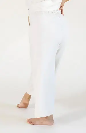 POPLINEN Plus Nin Linen Wide Leg Cropped Pants - Ivory