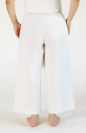 POPLINEN Plus Nin Linen Wide Leg Cropped Pants - Ivory