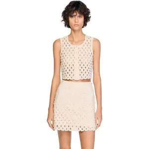 Sandro Beaded Crochet Cropped Cardigan - Ecru