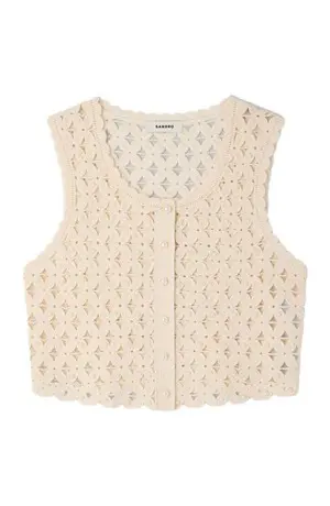 Sandro Beaded Crochet Cropped Cardigan - Ecru
