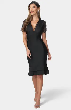 Bebe Lace Trim Bandage Bodycon Dress - Black