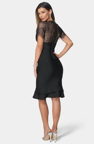 Bebe Lace Trim Bandage Bodycon Dress