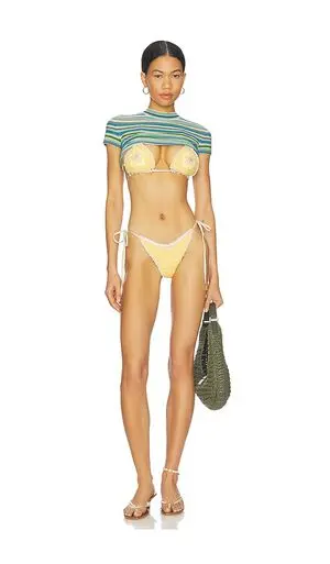 CAPITTANA Embroidered Floral Triangle Bikini Top