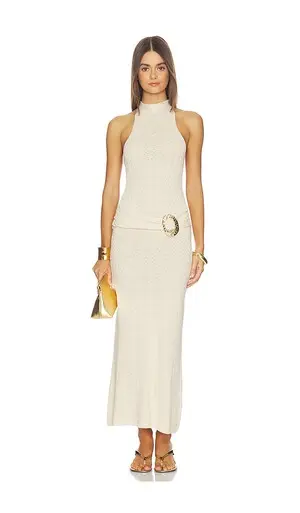 CAPITTANA Ceci Metallic Knit Maxi Dress - Beige