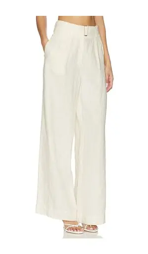 HEVRON Alina Linen Wide Leg Trousers - Ivory
