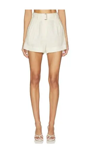 HEVRON Zinna Belted Linen Shorts - Ivory