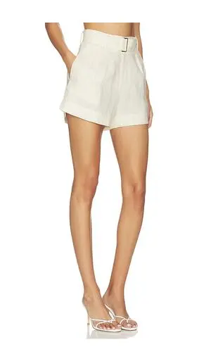 HEVRON Zinna Belted Linen Shorts - Ivory