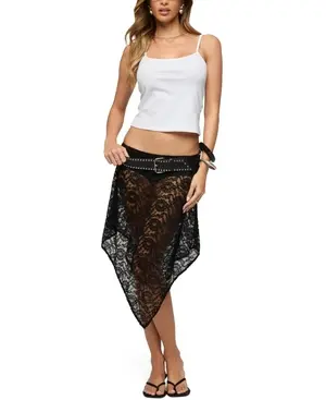 EDIKTED Sheer Lace Handkerchief Midi Skort