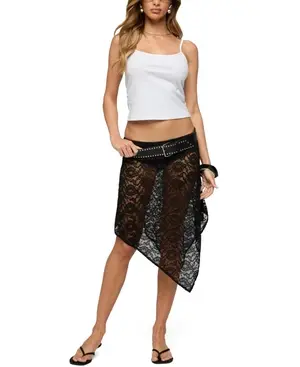 EDIKTED Sheer Lace Handkerchief Midi Skort