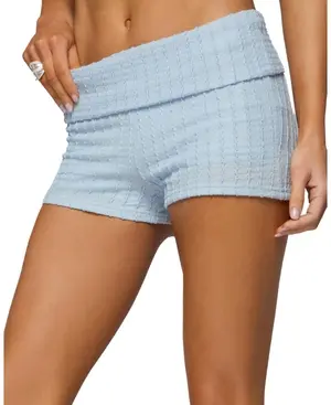 EDIKTED Iyara Textured Knit Foldover Micro Shorts