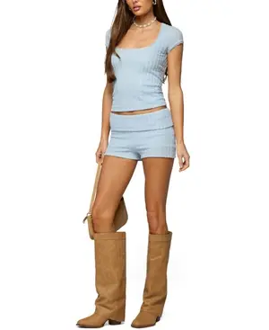 EDIKTED Iyara Textured Knit Foldover Micro Shorts