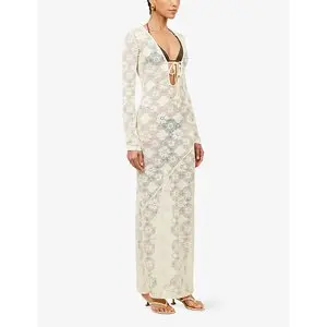 HYPHEN Long-sleeve Semi-sheer Lace Maxi Dress