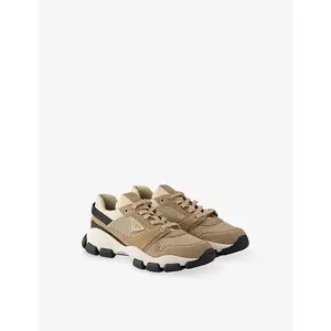 Prada Panelled Mesh And Suede Low Top Trainers - Neutral