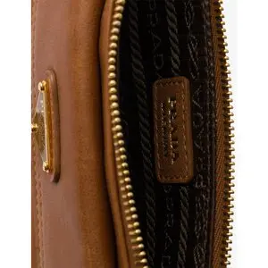 Prada Logo Plaque Leather Pouch - Brown