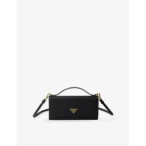 Prada Saffiano Shoulder-strap Leather Wallet - Black