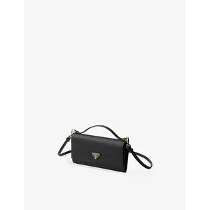 Prada Saffiano Shoulder-strap Leather Wallet - Black