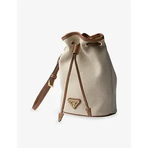 Prada Logo Plaque Canvas And Leather Pouch
