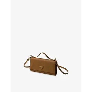 Prada Saffiano Shoulder-strap Leather Wallet - Brown