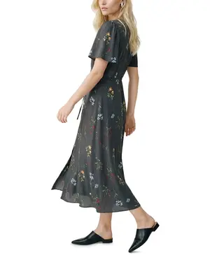 Vero Moda Floral Print Midi Dress With V-neck And Flutter Sleeves