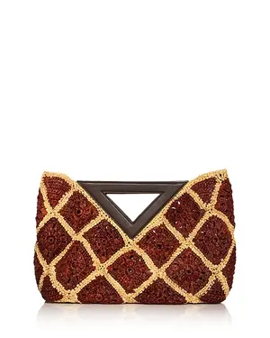 Veronica Beard Vesper Raffia Crochet Clutch - Espresso Multi