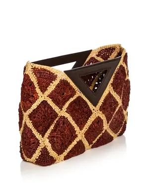 Veronica Beard Vesper Raffia Crochet Clutch - Espresso Multi