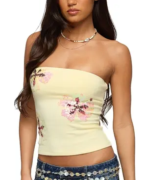EDIKTED Braelyn Sequin Floral Tube Top