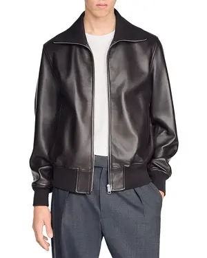 Sandro Harry Full Grain Leather Jacket - Chocolate