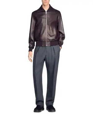 Sandro Harry Full Grain Leather Jacket - Chocolate