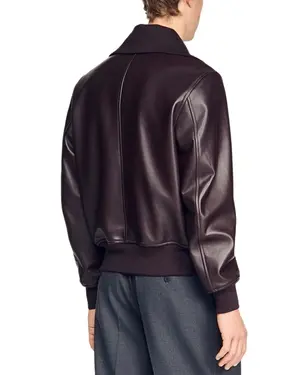Sandro Harry Full Grain Leather Jacket - Chocolate