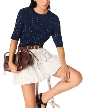 Maje Round Neck Rhinestone Sweater