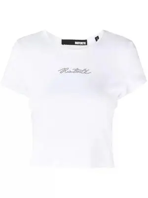 ROTATE BY BIRGER CHRISTENSEN Logo-appliqué Cropped T-shirt - White