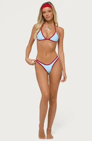 EDIKTED Dina Contrast Triangle Bikini Top - Light-blue