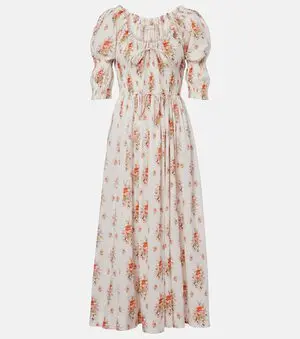 DÔEN Ischia Gathered Floral Cotton Midi Dress - Multicoloured