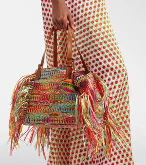 AQUAZZURA Trancoso Fringed Raffia Tote Bag - Multicoloured
