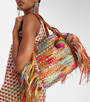 AQUAZZURA Trancoso Fringed Raffia Tote Bag - Multicoloured