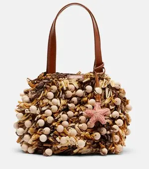 AQUAZZURA Embellished Beaded Top-handle Bag - Beige