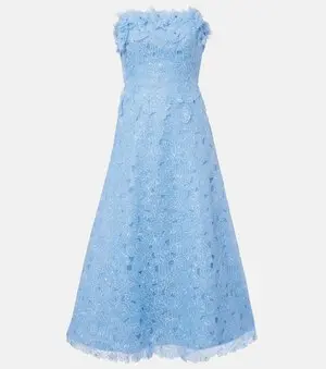 Costarellos Vanessa Embroidered Organza Cocktail Dress - Blue