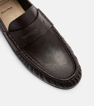 Brunello Cucinelli Monili Leather Penny Loafers