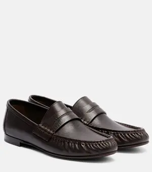 Brunello Cucinelli Monili Leather Penny Loafers - Brown