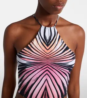 Roberto Cavalli Printed Halterneck Mesh Crop Top
