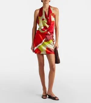 Staud Liora Printed Silk-blend Satin Minidress - Red